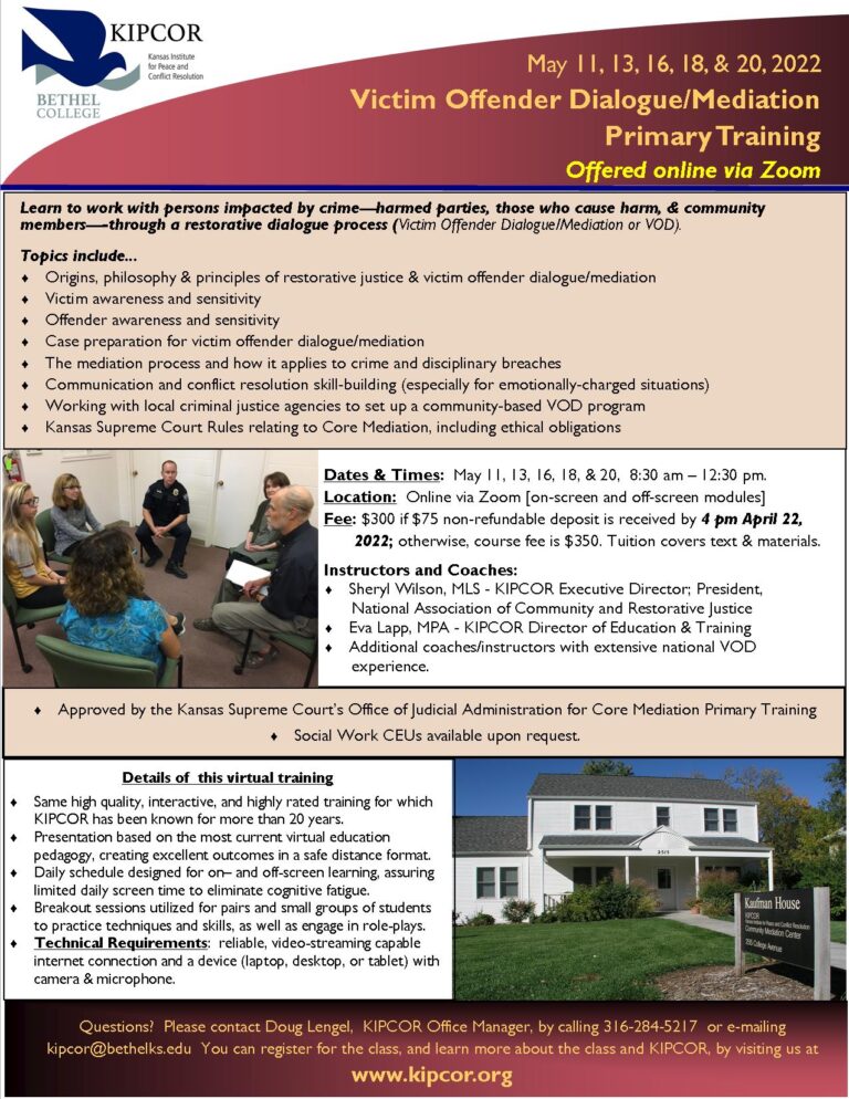 Victim Offender Dialogue / Mediation Primary Training Live Online via ...