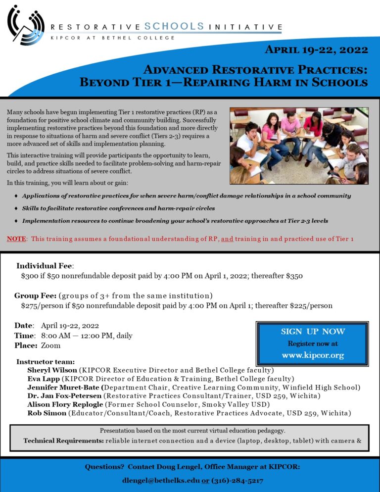 Advanced Restorative Schools Training: Repairing Harm May 4-7, 2021 ...